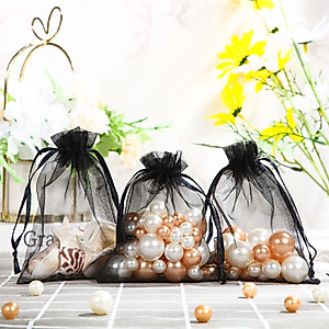 Mudder 50 Pack Organza Gift Bags Wedding Party Favor Bags Jewelry Pouches Wrap, 4 x 4.72 Inches (Black)