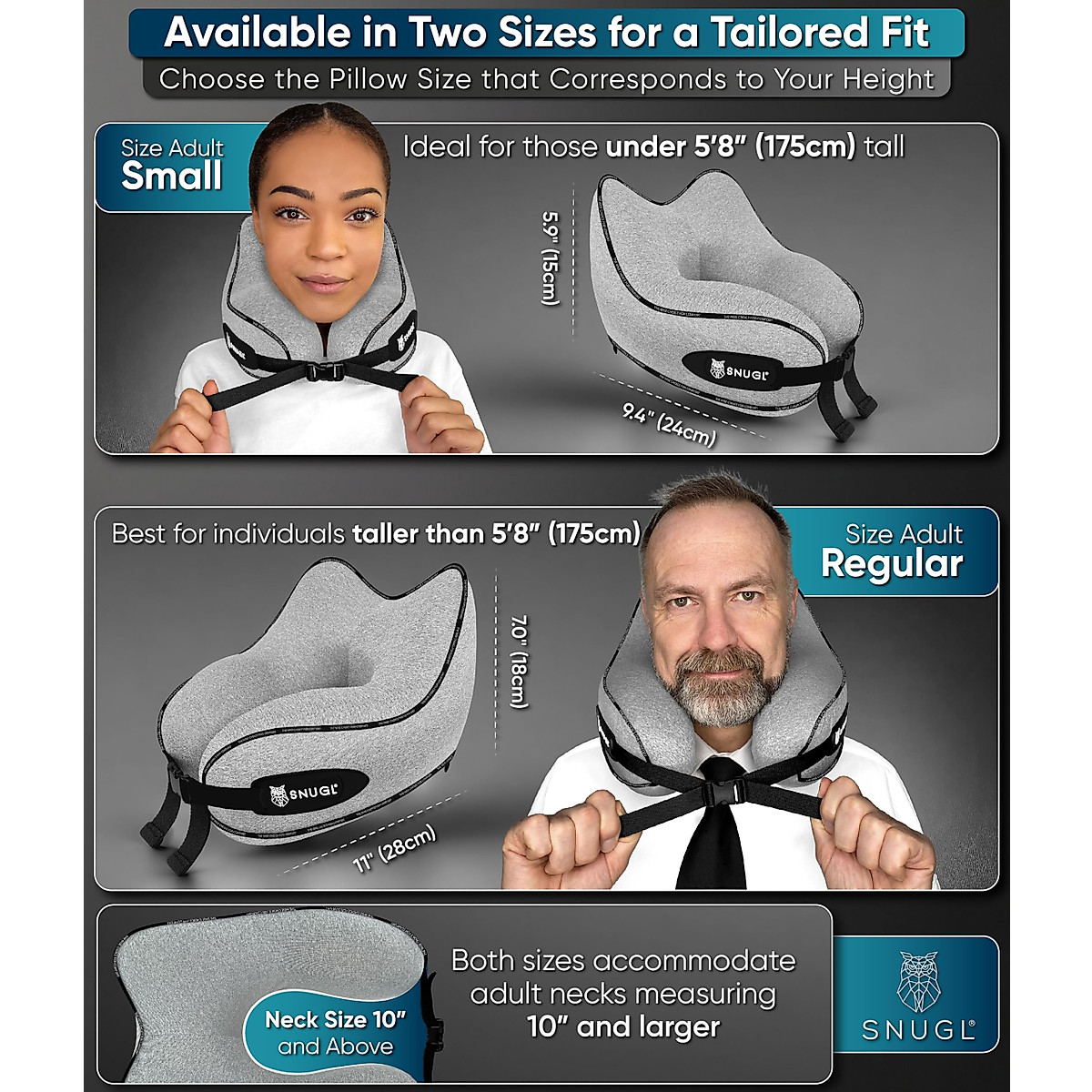 SNUGL Neck Travel Pillow - Memory Foam Airplane Pillow - Flight Pillow | Neck Support Travel Pillow with Carry Bag & Clip | Neck Pillows for Sleeping Travel Plane | Flying Travel Essentials - Grey