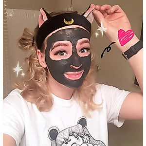Ziper Cute Cat Usagi Moon Cosmetic Hairband shower headband (Black)
