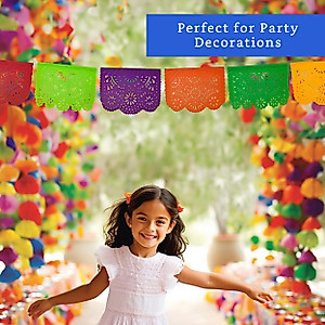Mexican Party Banners (5 Pack - 10 Tissue Paper Flags per Banner/NOT Plastic) - Papel Picado Banner - Mexican Themed Party Decorations - Papel Picado Mexicano para Fiesta - Fiesta Party Decorations