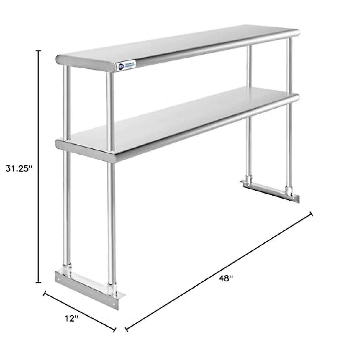 GRIDMANN NSF Stainless Steel Commercial Kitchen Prep & Work Table Plus A 2 Tier Shelf - 48 in. x 12 in.