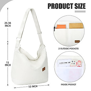 Durable Canvas Tote Bag with External Pocket Design, Stylish Appearance, Adjustable Shoulder Strap (White)