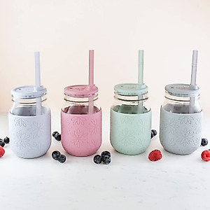 Elk and Friends 16 oz Mason Jar Cups with Silicone Lids + Silicone Straws | Pint Glass Jars | Smoothie Cups | Drinking Glasses | Oats Container + Food Storage | 4 Pack | Multiple Color Options