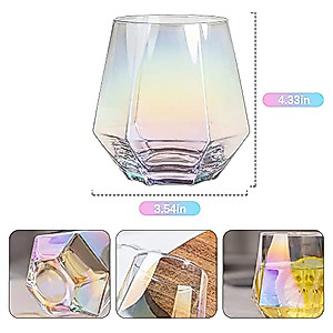 Vanleonet Colored Diamond Stemless Wine Glasses Set,Modern Rainbow Wine Glass, Iridescent Wine Glass Gifts for Women,Men, Old Fashioned Rainbow Glass for Party