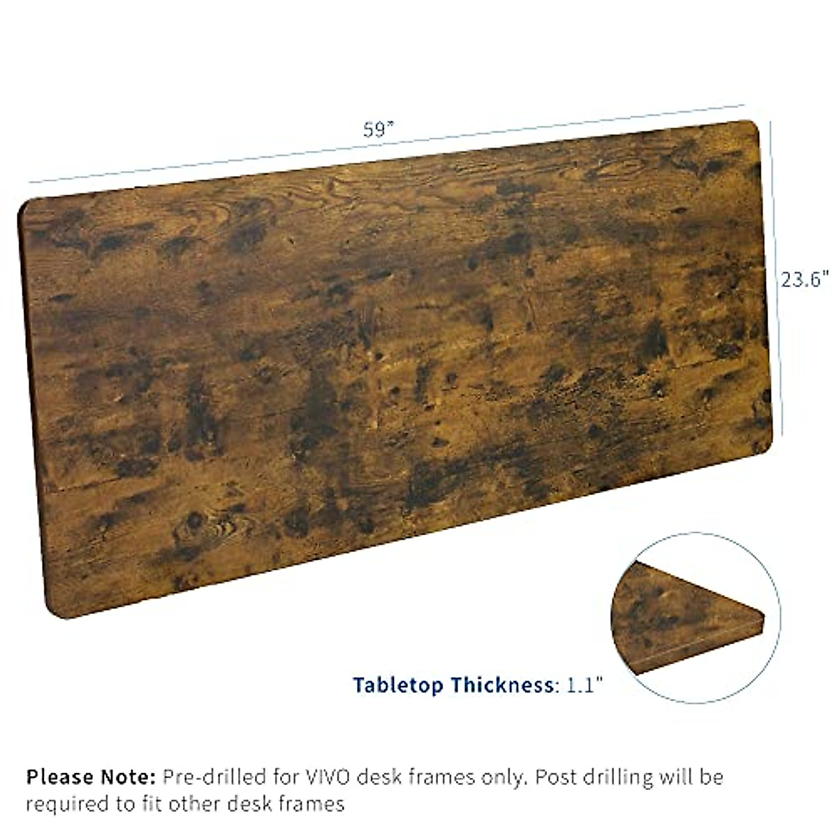 VIVO Vintage Brown 60 x 24 inch Universal Solid One-Piece Table Top for Standard and Sit to Stand Height Adjustable Home and Office Desk Frames, DESK-TOP60N