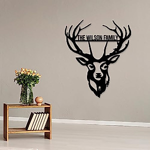 HUSSIO Personalized Deer Metal Wall Art With Led Lights, Custom Family Name Sign, Deer Decoration, Living Room Decor, Gift For Dad Deer Hunter Gift
