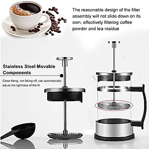 Joyzan French Press Coffee Maker, Stainless steel Coffee Pot Heat Resistant Cold Brew Tea Maker Thickness Borosilicate Glass Portable Small Filters Screen Kitchen Travel Camping Home Household Gift