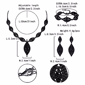 Flyonce Wedding Jewelry Set Rhinestone Crystal Bridal Leaf Necklace Drop Dangle Chandelier Earrings Sets Black Black-Tone