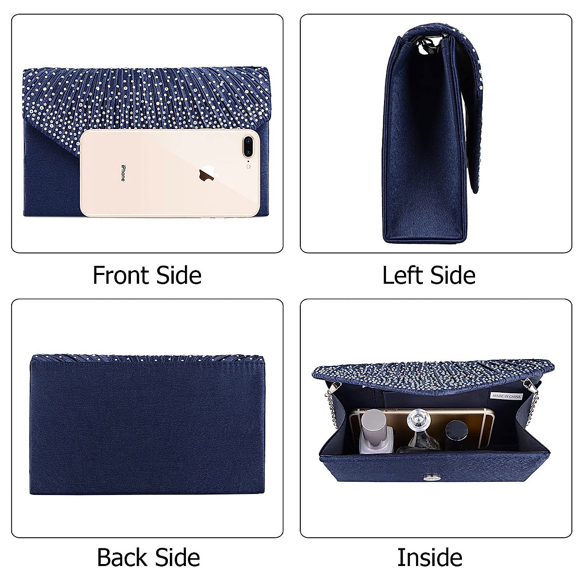 BAGLAMOR Women's Evening Handbags Elegant Envelope Clutch Purse Bag for Wedding Party Prom, Dark Blue