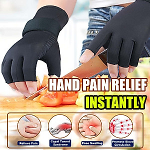 2 Pairs Pack Compression Gloves for Women Men, Copper Arthritis Gloves for Hand Pain Relief, Carpal Tunnel Wrist Support, Rheumatoid, Joint Swelling,Fingerless for Computer Typing(Small/Medium)