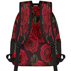 DJYQBFA Red Rose Backpack for Men Women Kids, Flower Floral School Bag Travel Hiking Dayback Large College Bookback Laptop Bag for Girls Boys Student