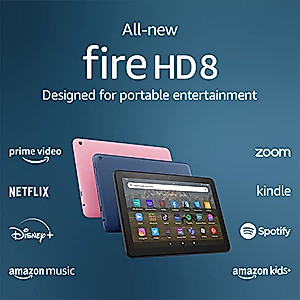 Amazon Fire HD 8 tablet, 8” HD Display, 32 GB, 30% faster processor, designed for portable entertainment, (2022 release), Rose, without lockscreen ads