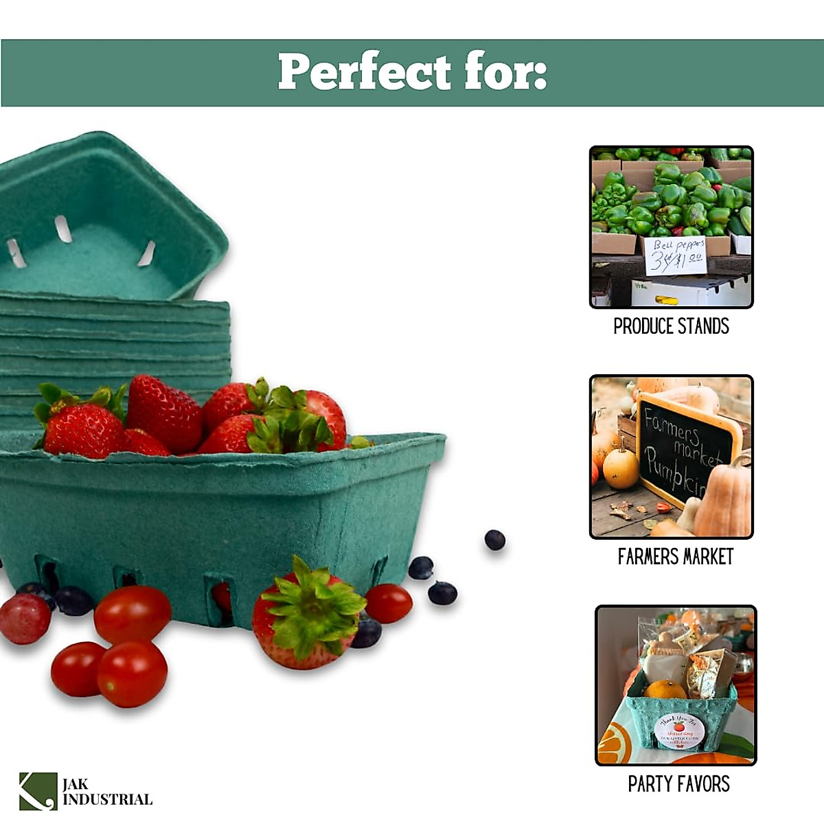 25 Pack Green Molded Pulp Fiber Berry/Produce 1.5 Quart Basket - Large Berry Basket