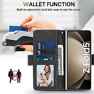 Compatible with Samsung Z Fold 5 Case 360 Full Protective Cover Z Fold 5 Wallet Case Hybrid PC All-Inclusive Shockproof Case Galaxy Z Fold 5 Phone Case Kickstand 5G/7.6'' (Black)
