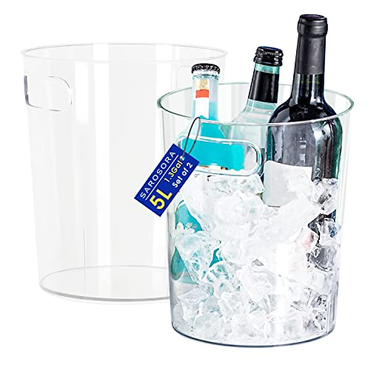 SAROSORA Trash Can 1.3 Gallon / 5 Liter 2-Pack Portable Small Wastebasket Mini Garbage Can Ice Bucket for Kitchen Bathroom Office Bedroom Living Room (Transparent, 2)