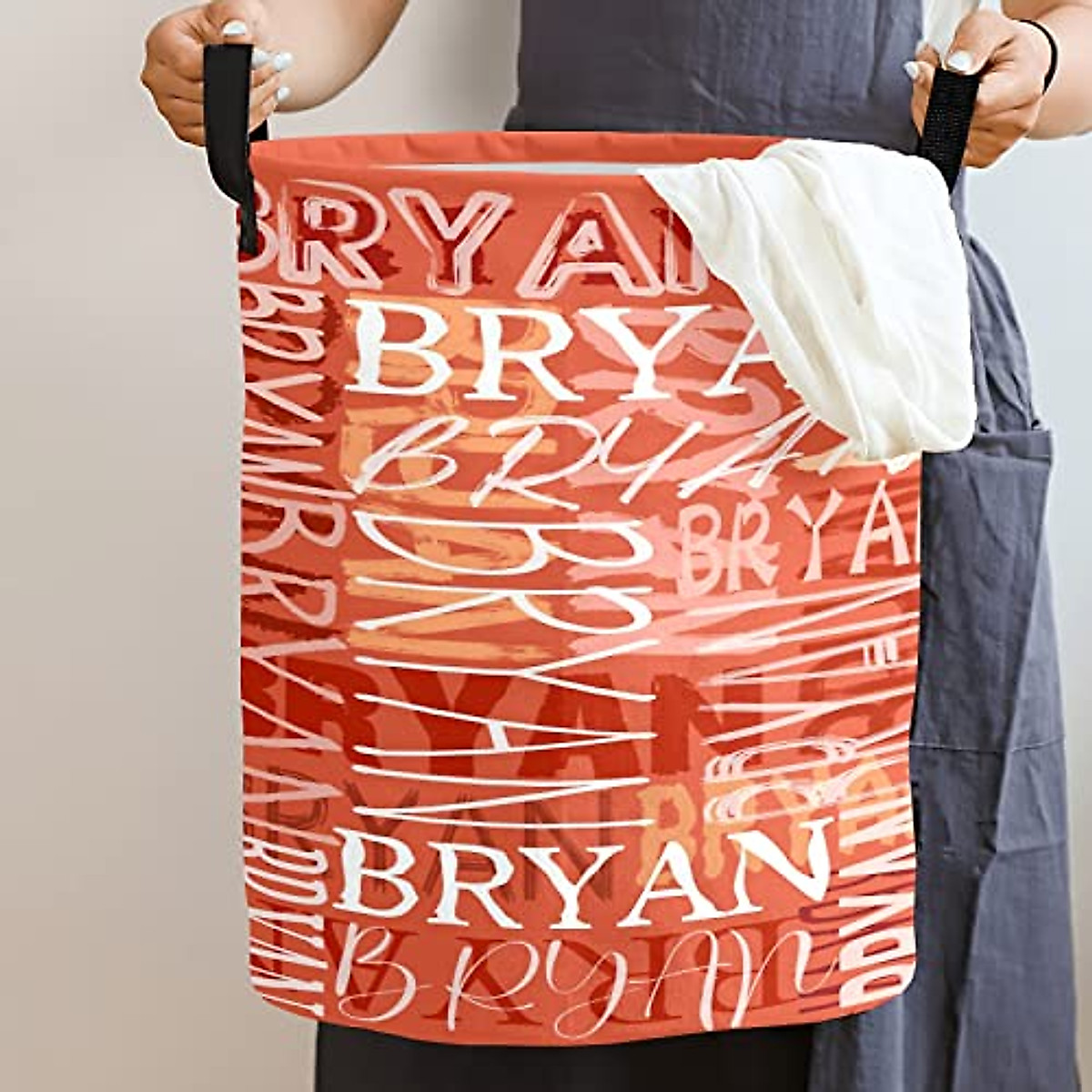 Custom Laundry Basket Personalized Collapsible Laundry Hamper with Name Customized Dirty Clothes Storage Basket with Handle for Bedroom (Name Orange)