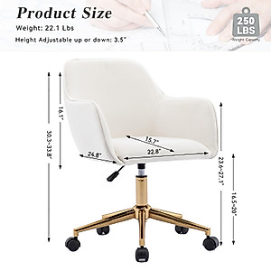 ERILEWE COLLECTION Velvet Home Office Chair, Cute Swivel Desk Chair with Wheels, Modern Rolling Adjustable Vanity Chair with Gold Base for Home Office, Vanity Room，Bedroom