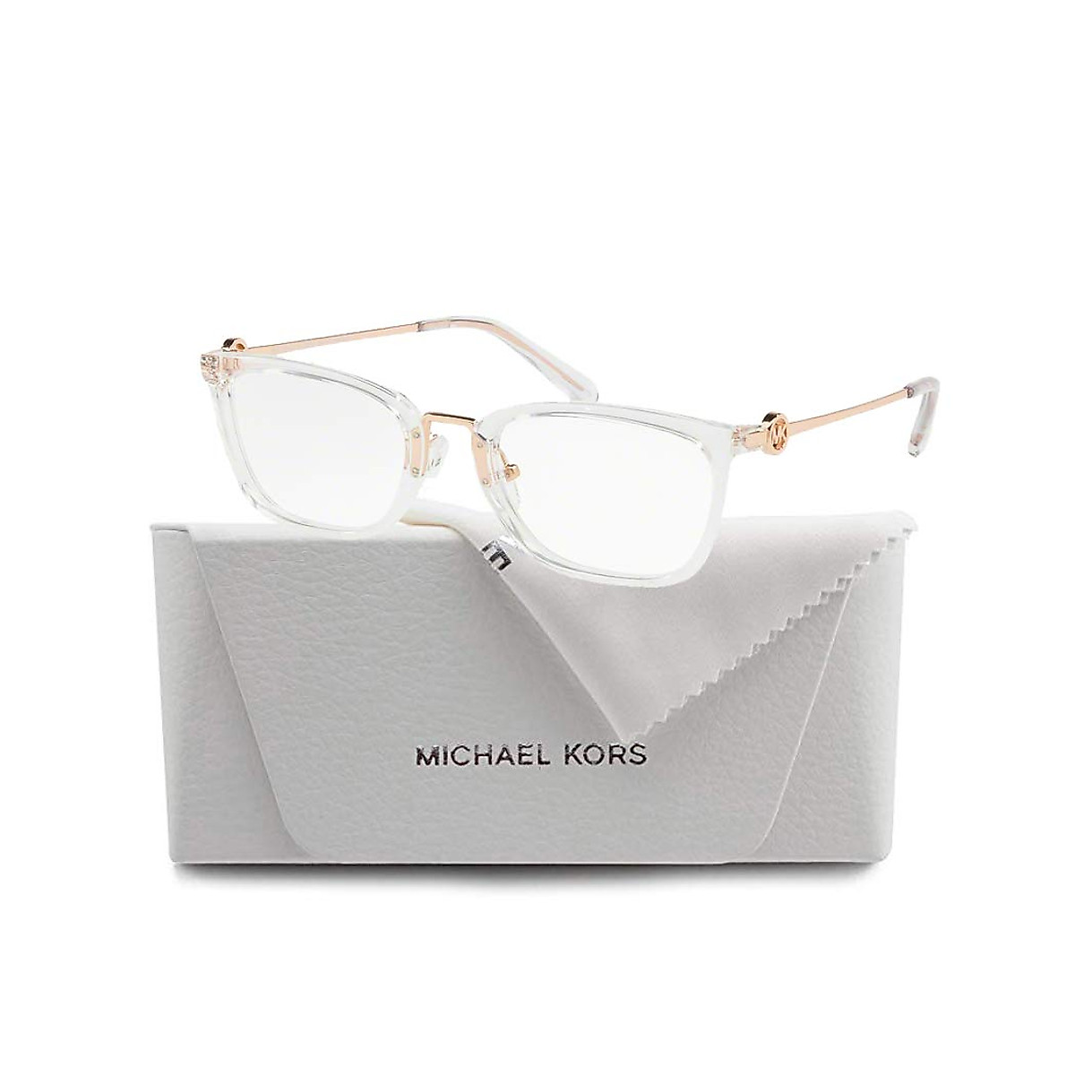 Michael Kors MK4054 CAPTIVA 3105 52M Crystal Clear Rectangular Eyeglasses For Women+ BUNDLE with Designer iWear Eyewear Kit Care Kit