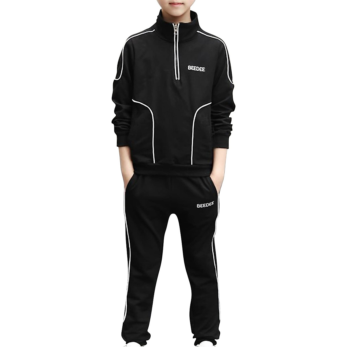Jugaoge Kids Boys Two Pieces Tracksuits Sweat Suit Long Sleeve Pullover Sweatshirt Sweatpants Activewear Set Black 7-8 Years