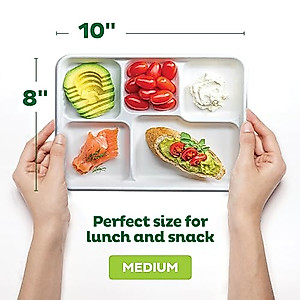 100% Compostable, 5 Compartment, Disposable Paper Plates [125-Pack] - {PFAS Free} - {BPA Certified} - [10 Inch] Heavy Duty Biodegradable Bagasse Sectional Lunch Trays + Dividers - Divided Platter Tray