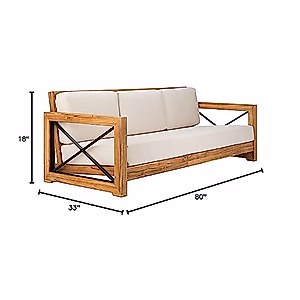 Safavieh CPT1010A Couture Curacao Brazilian Teak Outdoor 3-Seat Patio Sofa, Natural/White