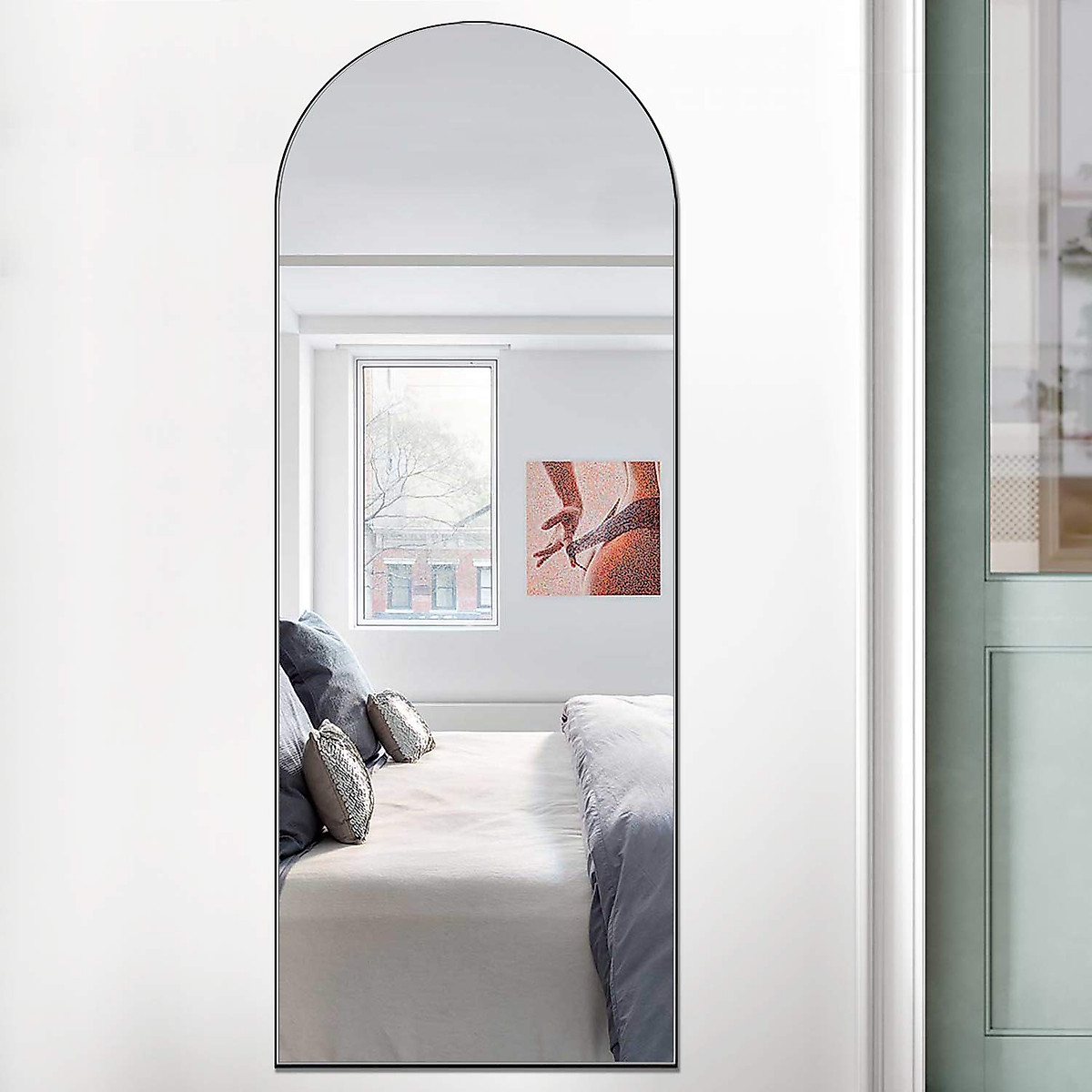 PexFix Arched Full Length Mirror Black, Floor Mirror, Standing Hanging or Leaning Against Wall Full Body Mirror Wall Mirror-64''x21''