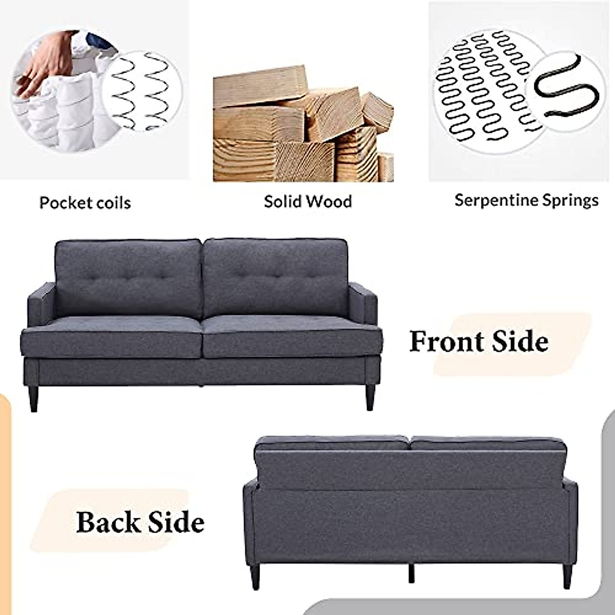 71" Modern Design Couch Soft Linen Upholstery Loveseat for Compact Living Space, Apartment, Dorm.