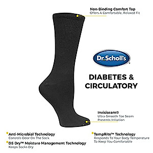 Dr. Scholl's Women's Diabetes and Circulatory Crew 4 Pair Casual Sock, Black, Shoe Size 7-12 US