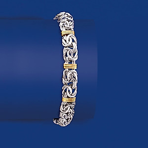 Ross-Simons Sterling Silver and 14kt Yellow Gold Byzantine Station Bracelet. 7 inches