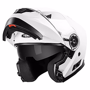 YEMA Modular Motorcycle Helmets, DOT Approved Full Face Motorcycle Helmet with Flip Up Dual Visor, Helmets for Adults Motorcycle Men Women Helmets for Street Scooter ATV E-bike - YM-926 White