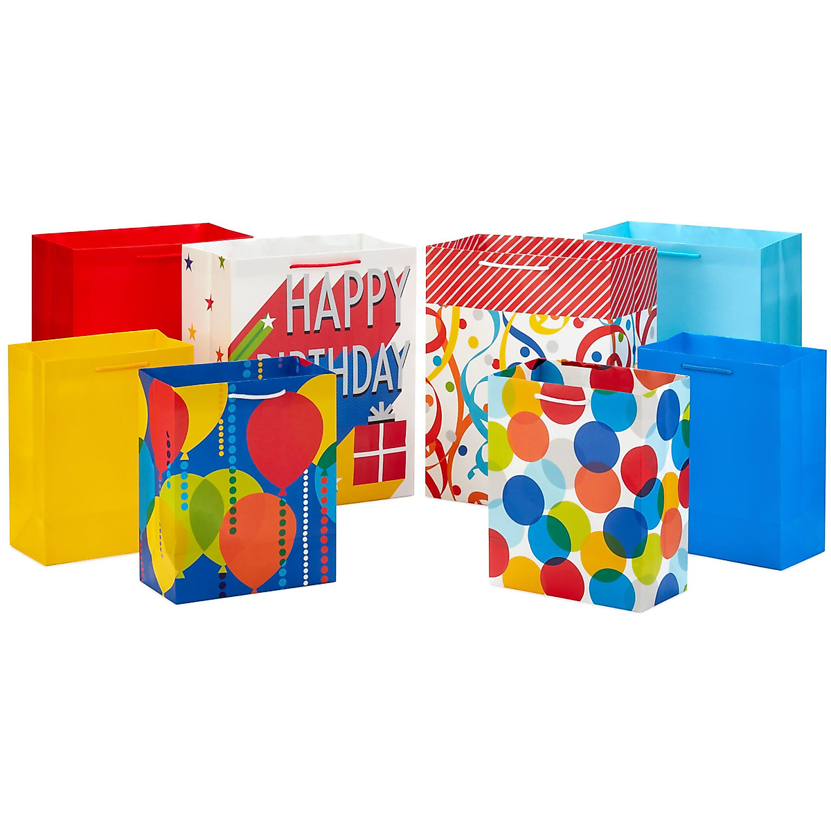 Hallmark Assorted Birthday Gift Bags (8 Bags: 4 Medium 9", 4 Large 13") for Kids, Teachers, Grandchildren, Adults, Siblings, Parties