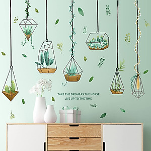 DRWSSR Hanging Creative Removable DIY Green Plant Potted Wall Decal Waterproof Vinyl Wall Decal Decor for Home Girls Bedroom Kids Room Bedroom Living Room Wall Corner (Plant)