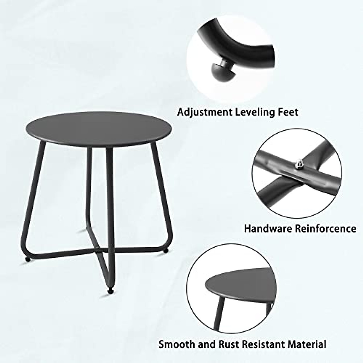 juserox Outdoor Table Small Patio Side Table, Round Metal Side Table, Weatherproof, Portable, Outdoor End Table for Garden, Balcony, Yard (Black)