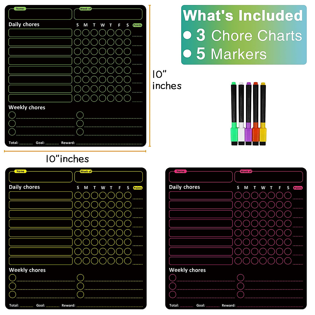 Magnetic Chore Chart for Kids Multiple Kids 3 Responsibility Charts & 1 Menu Board, Chore Chart for Teenagers Behavior Chart for Kids at Home, Dry Erase Chore Chart for Fridge Homeschool Supplies