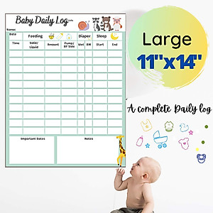 Baby Daily Log Chart Dry Erase Whiteboard for Logging Daily Schedule for Newborns and Toddlers, Log Feeding, Diaper Change, Naps and Daily Activities, Board for Refrigerator, with Pen and Eraser