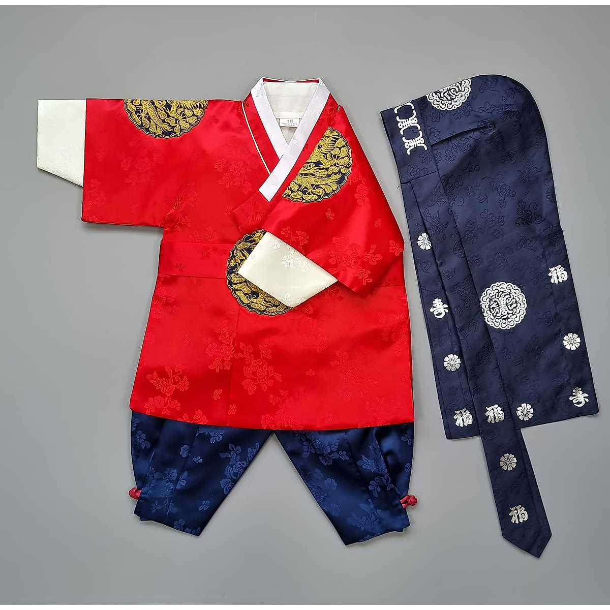 Korean Traditional Clothing Hanbok Boy Baby 100th Days First Birthday Dol Party Celebrations Red 1-10 Ages BDGH03 (100th days hanbok+hat)