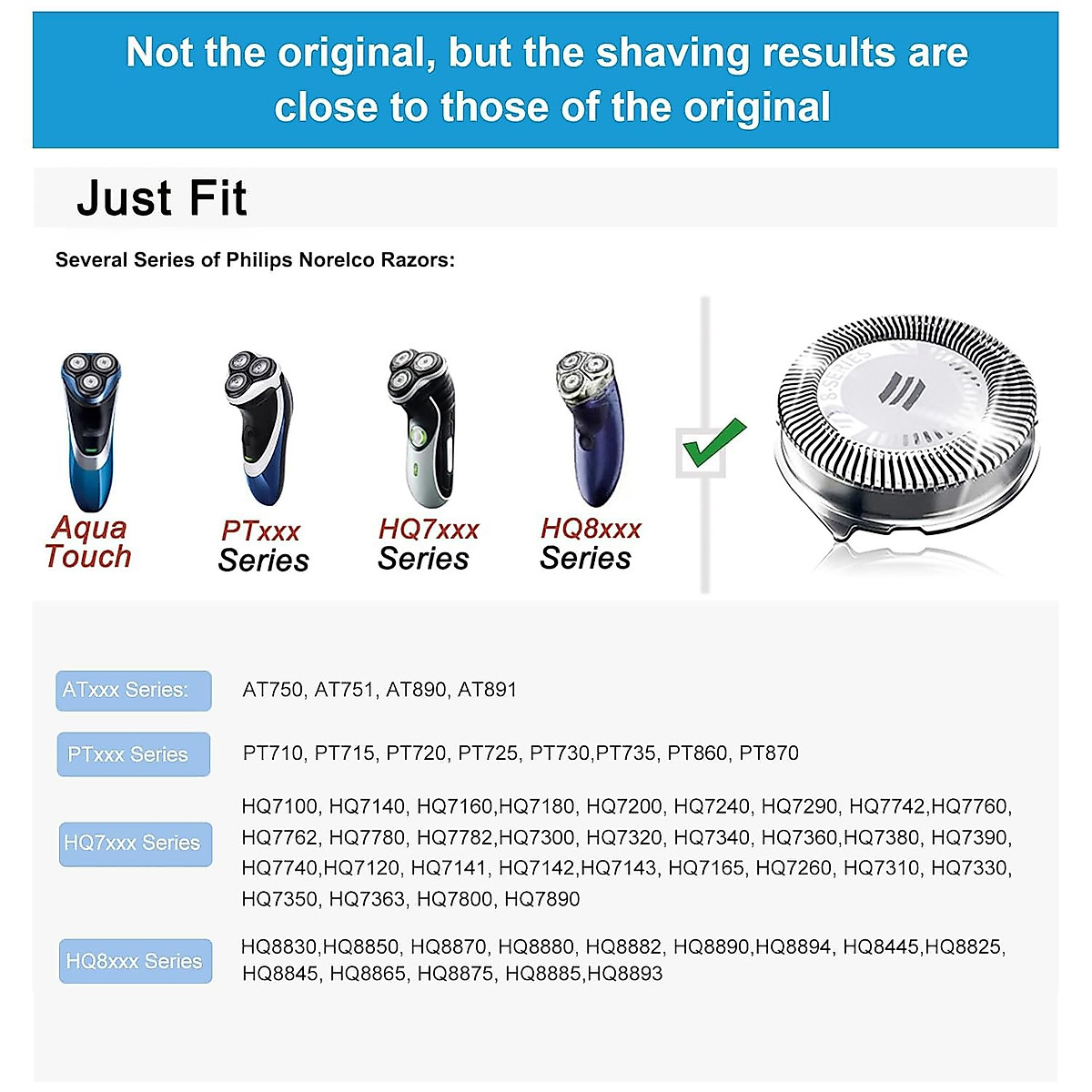 HQ8 Replacement Heads Compatible with Phlips Norelco Aquatec Shavers, Blades for Norelco Aquatec Razor PT720 AT880 AT810, 3 Pieces Pack, New Upgrade