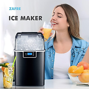 ZAFRO Nugget Ice Makers Countertop with Soft & Chewable Pellet Ice Portable Self-Cleaning Compact Ice Machine 44Lbs/24H with Ice Scoop and Basket Suitable for Home/Kitchen/Office/Bar Party
