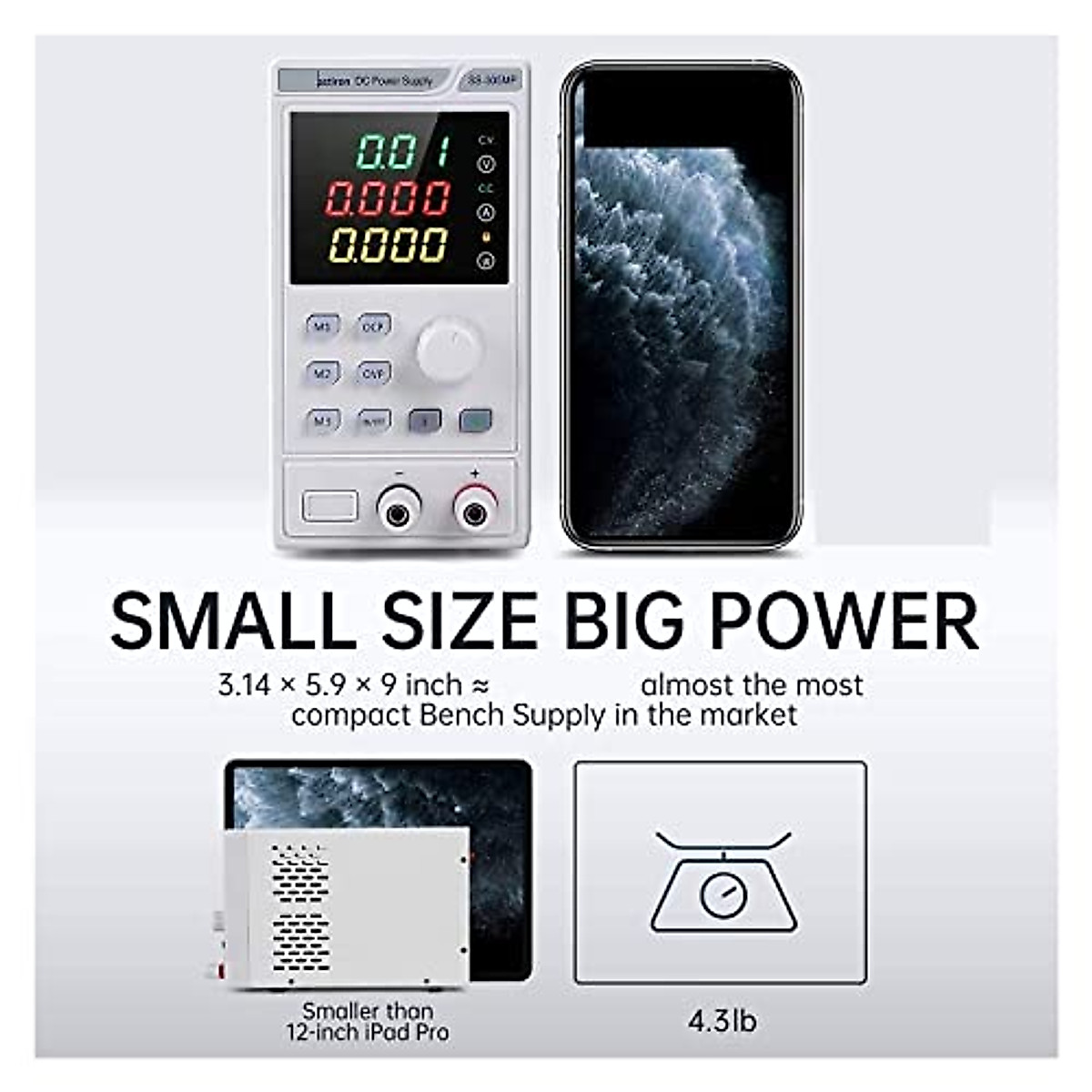 DC Power Supply, DC Power Supply Adjustable 80V 10A 300W LED Digital Lab Bench Power Source Stabilized Power Supply Voltage Regulator Switch,Electroplating DIY(SS-305MP)