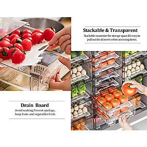 YouLike 2pack Stackable Fridge Drawers Pull Out Bins for Refrigerator Organizer Clear Food Storage Container Set With Drain for Pantry Kitchen Cabinet Office Organization