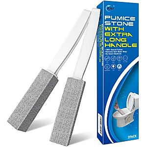 4TH Pumice Stone Toilet Bowl Cleaning Scouring Stick with Extra Large Handle,Cleans Away Limescale Stain,Hard Water Rings, Calcium,Iron and Rust. Remover for Tile/Bath/Kitchen - 2 Pack