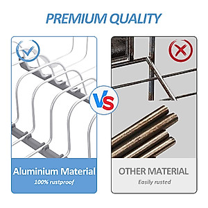 TOOLF Expandable Dish Rack, Aluminum Over The Sink Rack Adjustable Dish Rack in Sink Or On Counter Dish Drainer with Utensil Holder Rustproof for Kitchen