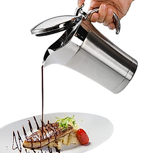 Peohud Gravy Boat, 304 Stainless Steel Double Insulated Sauce Jug with Hinged Lid, 24 Oz Gravy Warmer Pitcher for Home and Kitchen