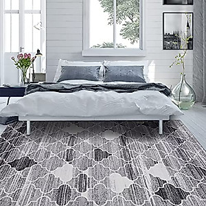 Zacoo 4x6 Modern Rug, Chic Geometric Thin Rug Low Pile Floor Cover Moroccan Trellis Area Rug Washable Indoor Anti-Slip Throw Carpet for Living Room Bedroom Entry Dining Room Floor Carpet, Grey