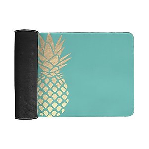 Mouse Pads Gold Pineapple on Teal Desk Mat Gaming Mousepad Non Slip Rubber Mouse Mat for Desk Keyboard, Wireless Mouse, Office Computer