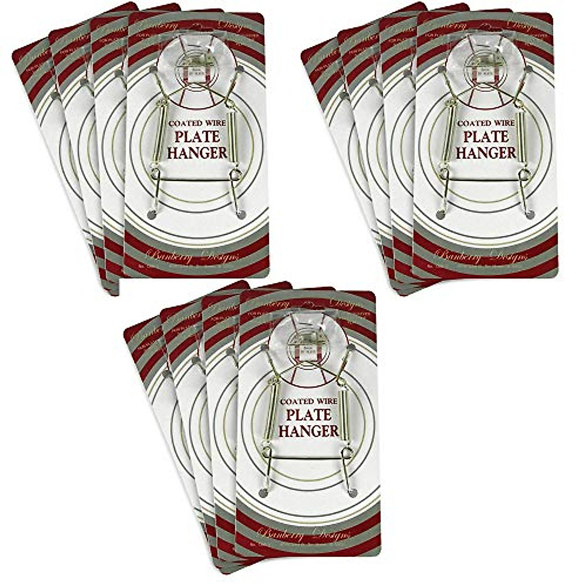 BANBERRY DESIGNS Brass Vinyl Coated Plate Hanger 8 to 10 Inch - Set of 12 Pcs - Clear Vinyl Sleeves Protect The Plate - Hook and Nail Included