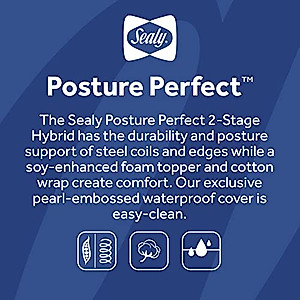 Sealy Posture Perfect 2-Stage Waterproof Baby Crib and Toddler Mattress - Hybrid Memory Foam & 150 Premium Coils - Made in USA, 52"x28"