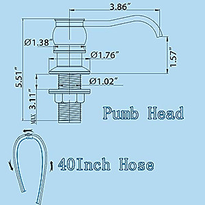 Sink Soap Dispenser (Brushed Nickel) for Kitchen Sink with 40" Silicone Extension Tube Kit, Brass Soap Dispenser for Liquid Soap
