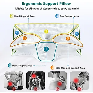 TailsUp Cervical Neck Pillow Neck Pain Relief, Adjustable Ergonomic Memory Foam Pillow for Neck and Shoulder Pain Relief, Bed Contour Support Pillows for Side Sleepers, Back & Stomach Sleepers