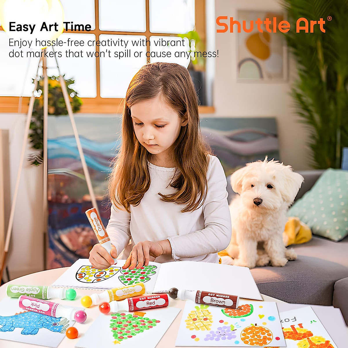 Shuttle Art Dot Markers, 14 Colors Bingo Daubers with 135 Patterns, 5 Activity Books, Educational Set With Art Activities,Non-Toxic Washable Coloring Markers